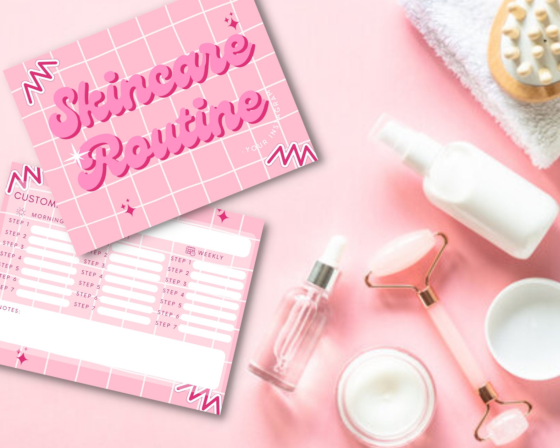 Pink Retro Skincare Routine Card, Editable Esthetician Templates ...