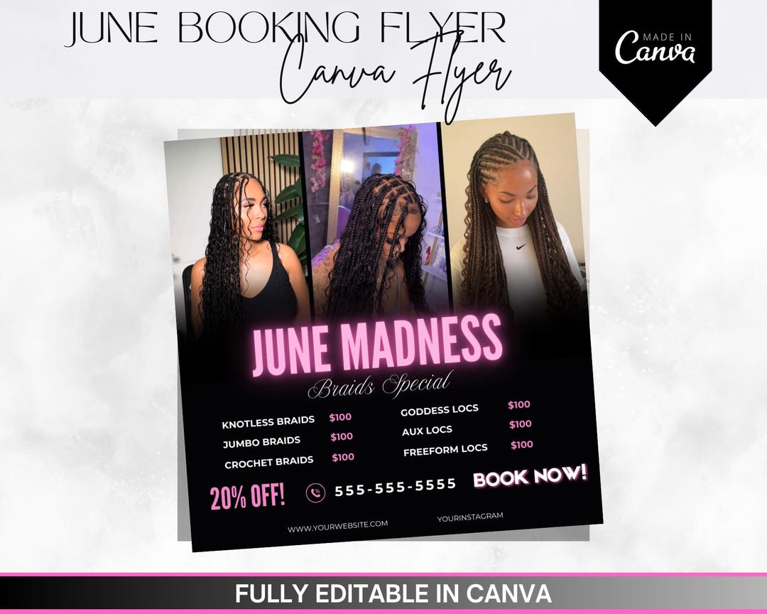 Braid Flyer, Knotless Braid Flyer, Locs Flyer, Hair Stylist Promo ...
