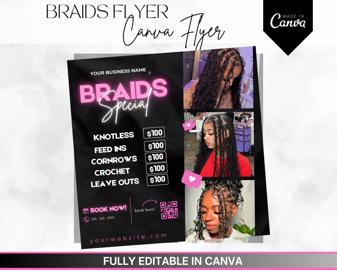 Braid Flyer, Knotless Braid Flyer, Locs Flyer, Hair Stylist Promo ...