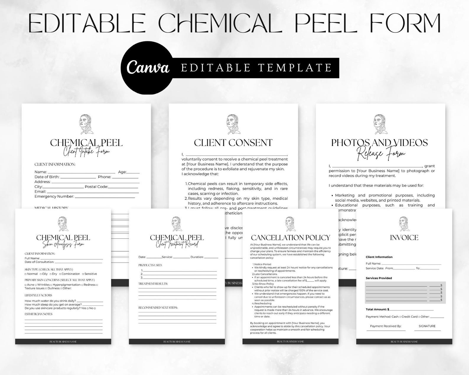 Chemical Peel Consent Forms Bundle, Editable Esthetician Consent Form ...