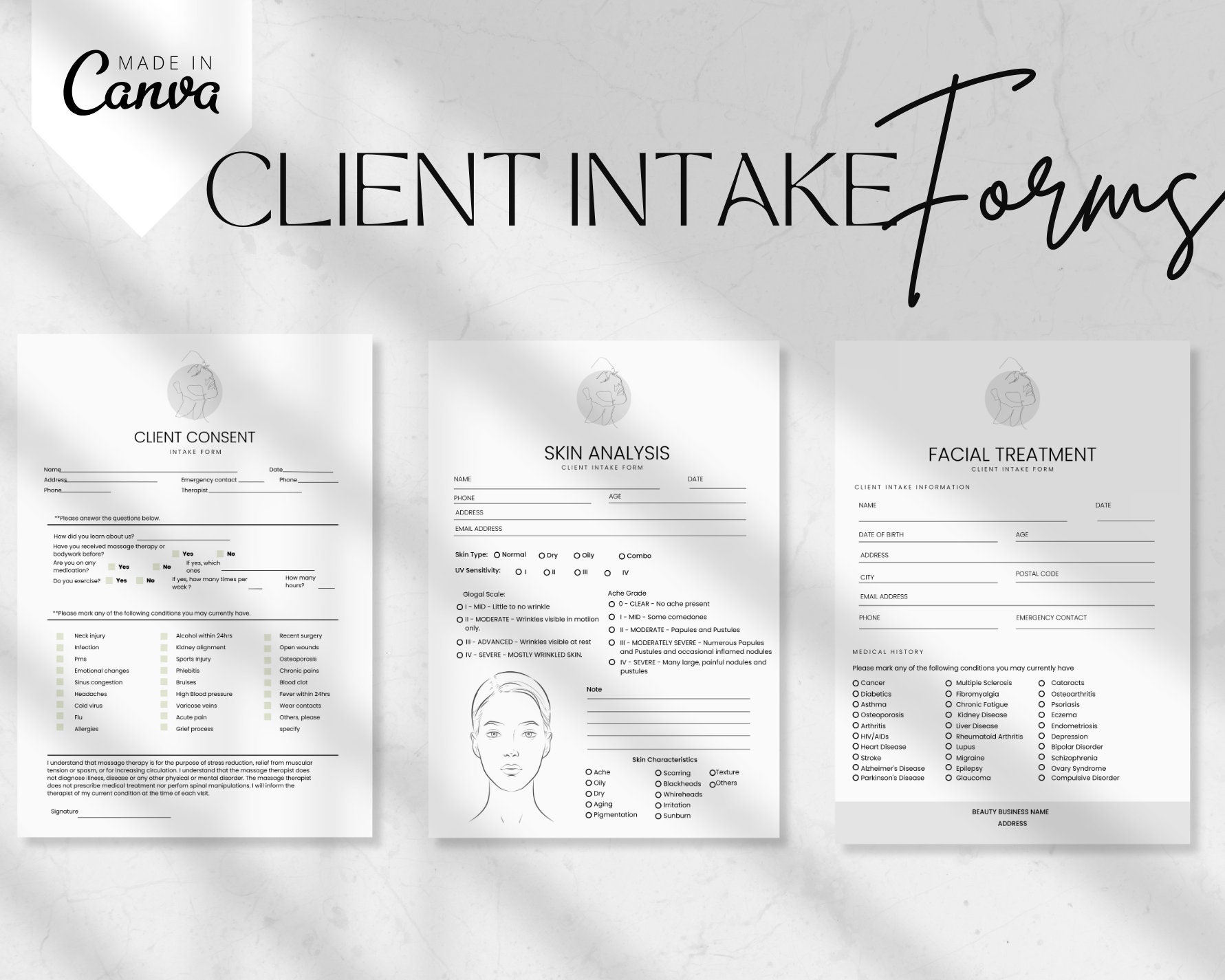 Facial Treatment Forms | Editable Esthetician Templates | Skincare ...