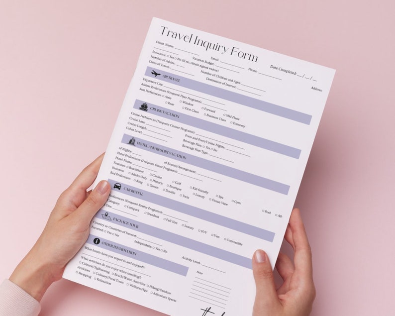 Travel Agent Client Intake Form, Travel Agency Forms, Client Travel ...