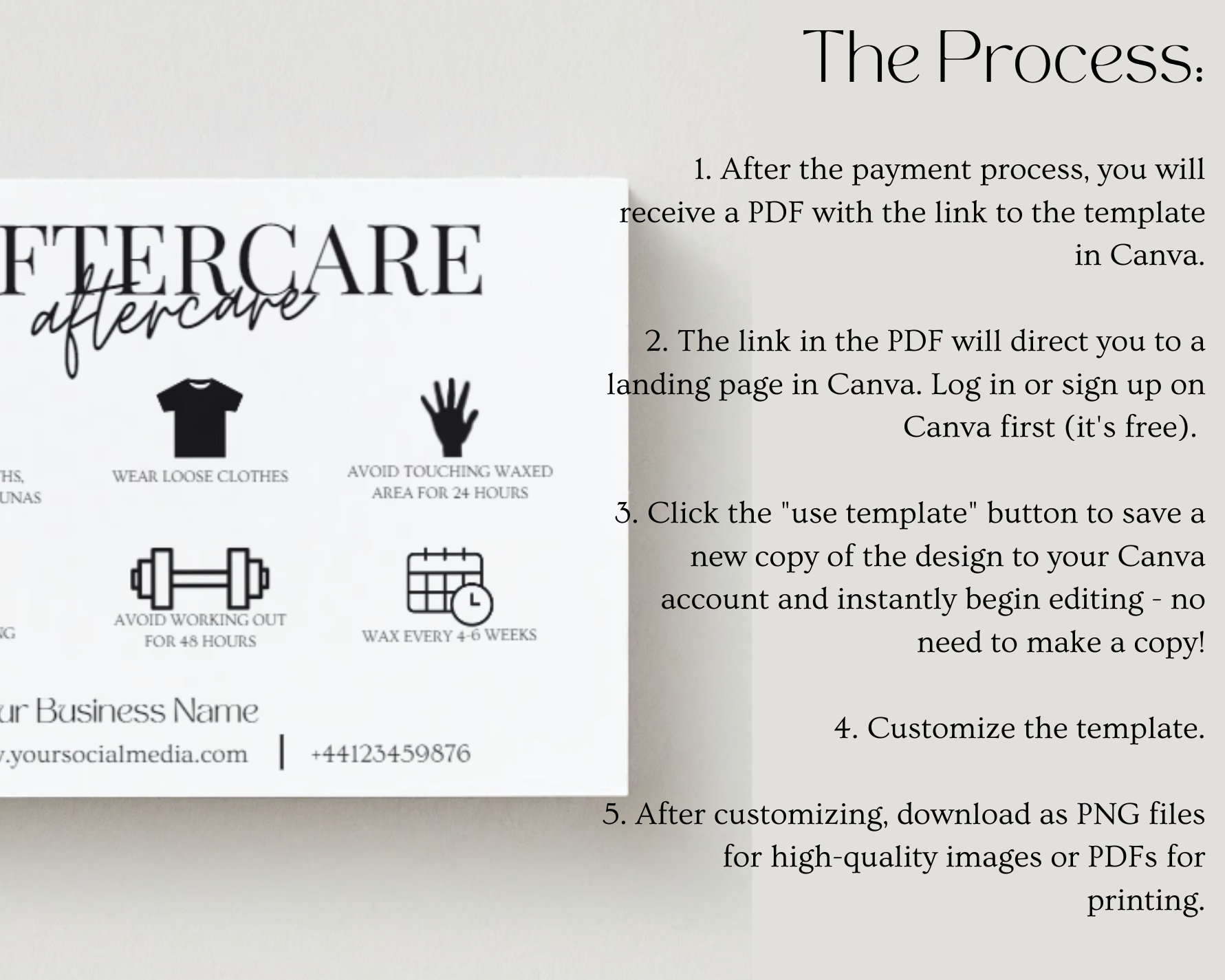 Waxing Aftercare Card Template, Printable Hair Removal Care Cards ...