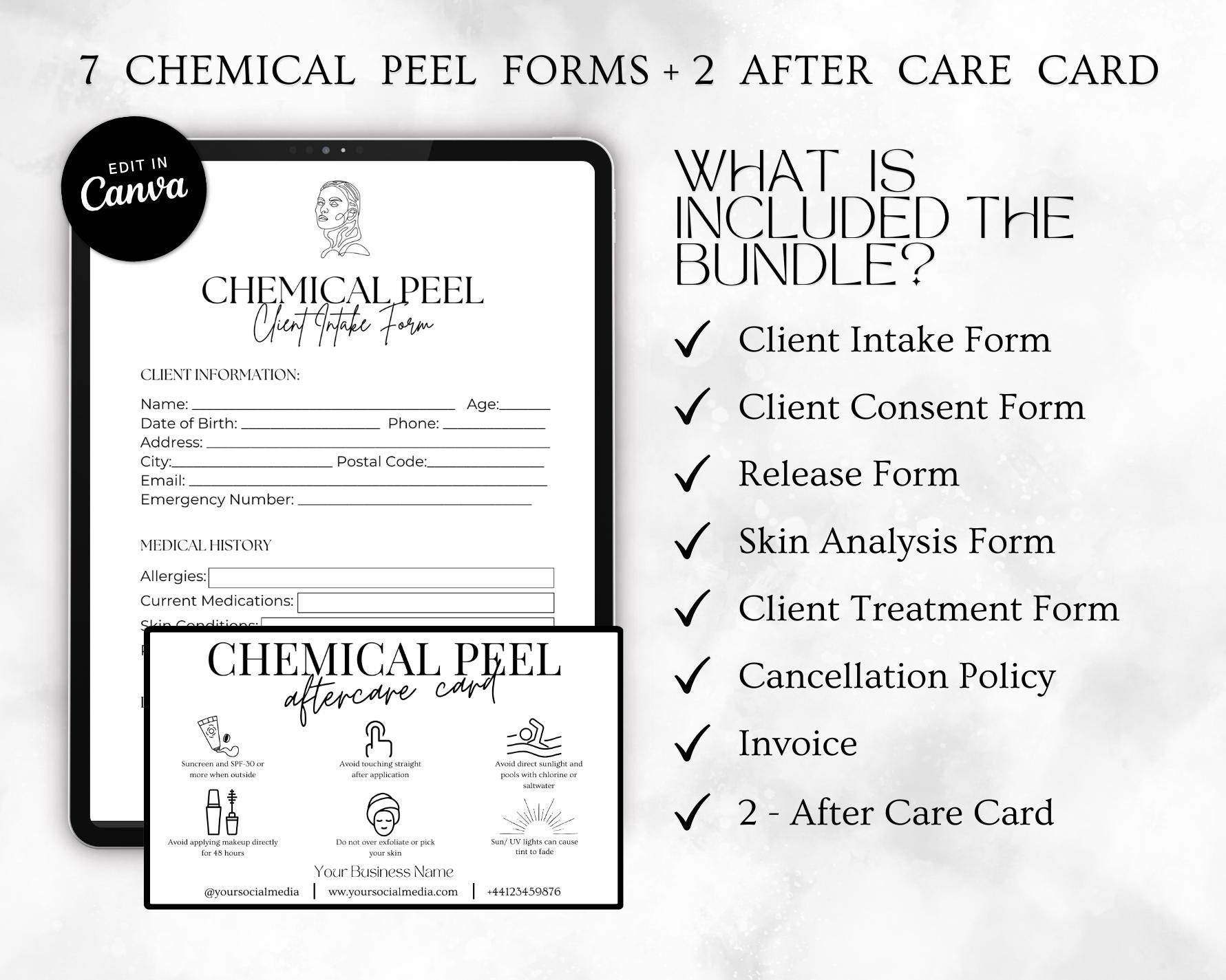 Chemical Peel Consent Forms Bundle, Editable Esthetician Consent Form ...