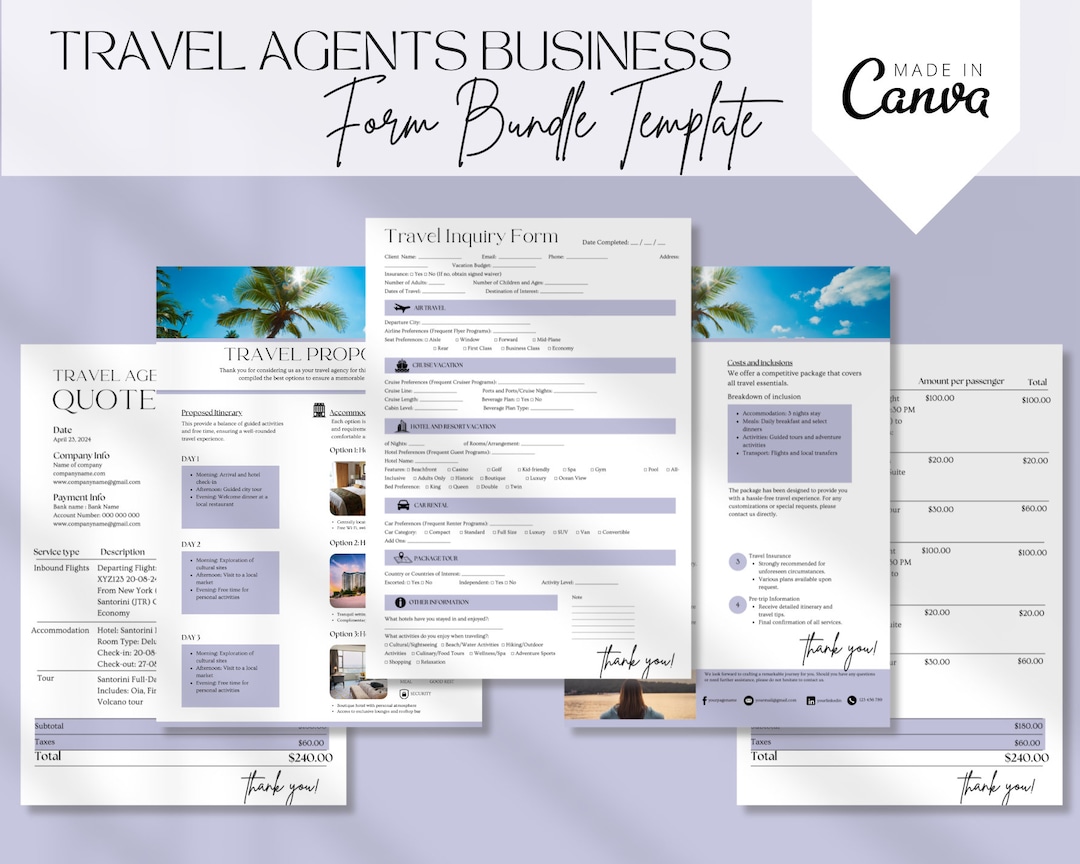 Travel Agent Forms Bundle, Travel Business Forms, Travel Inquiry ...