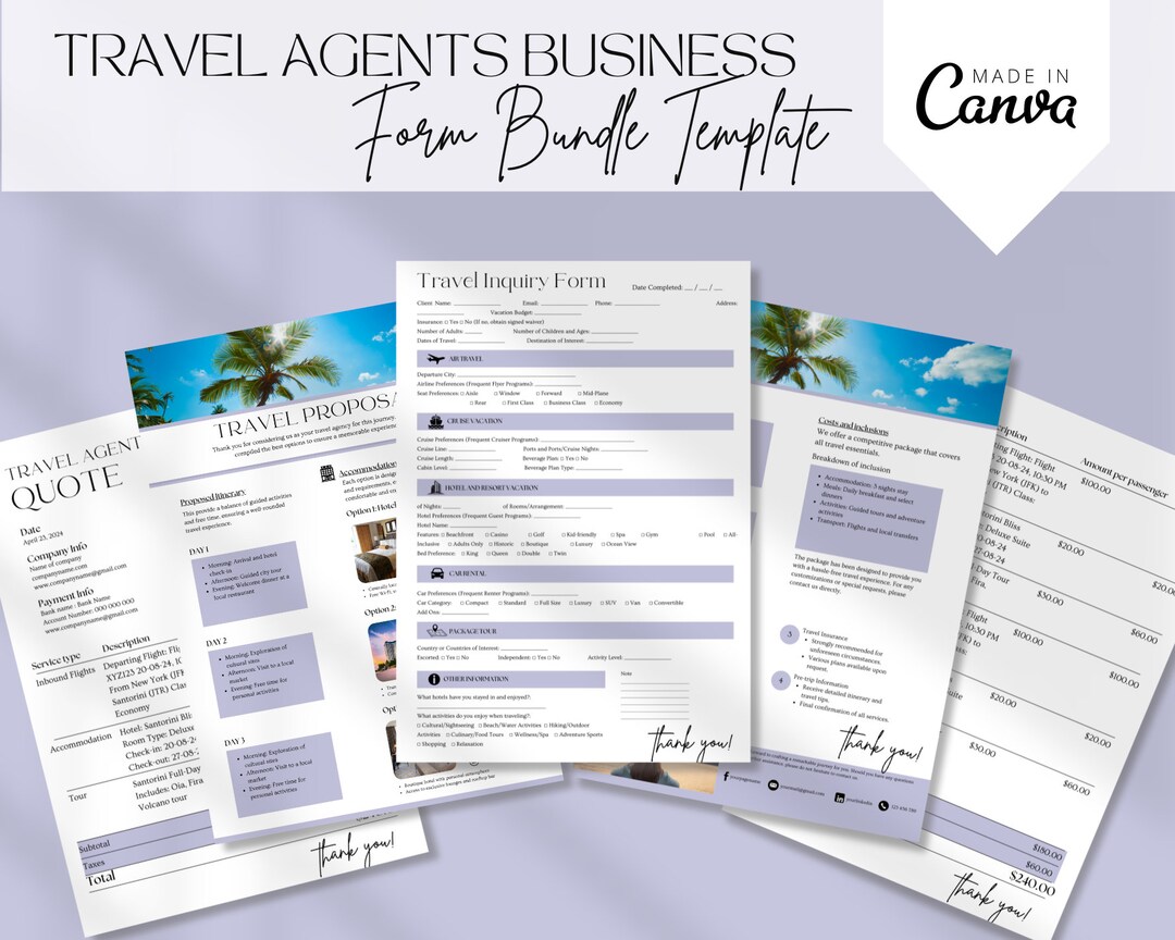 Travel Agent Forms Bundle, Travel Business Forms, Travel Inquiry ...