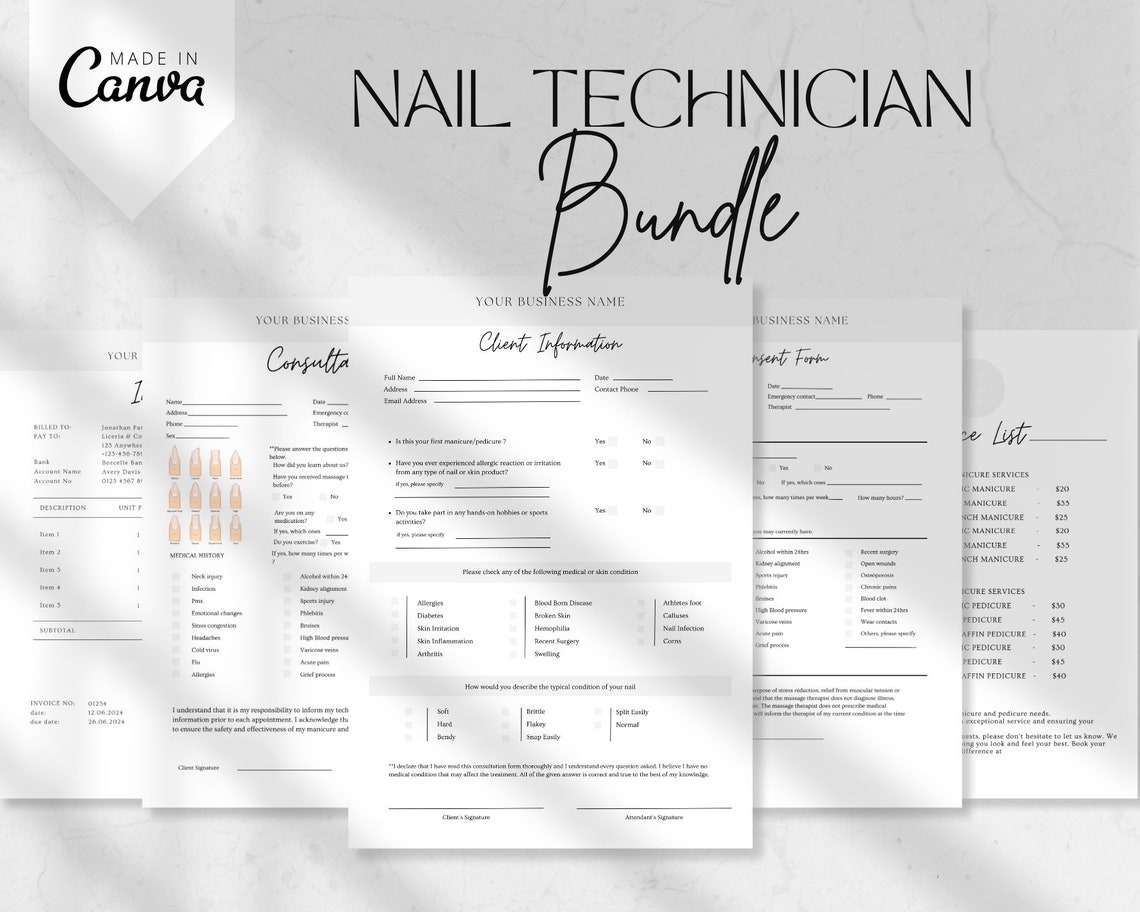 Esthetician Form, Nail Consent Forms, Nails Consultation Form, Nail ...
