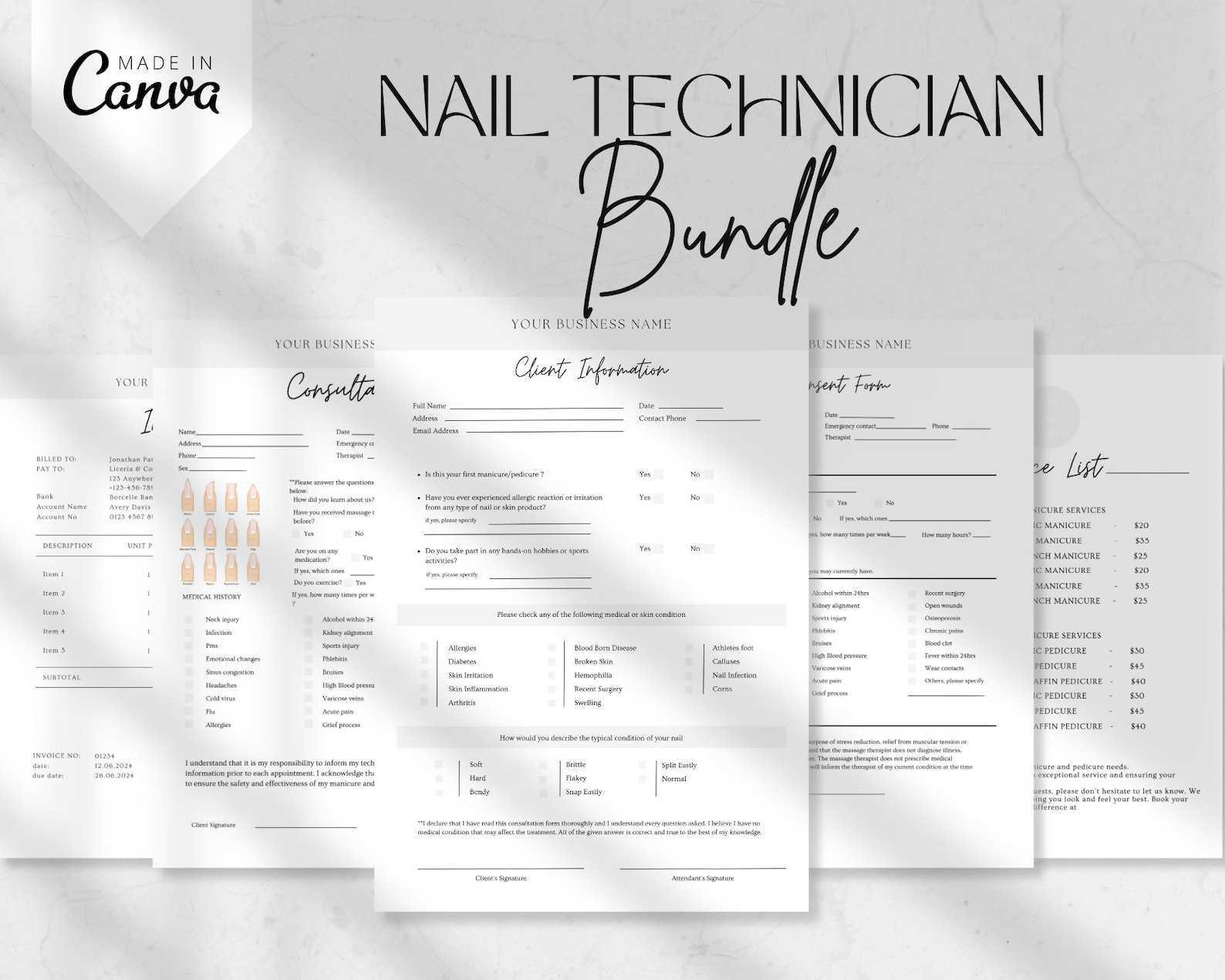 Esthetician Form, Nail Consent Forms, Nails Consultation Form, Nail ...