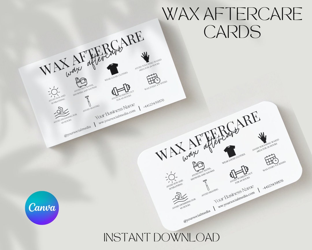Waxing Aftercare Card Template, Printable Hair Removal Care Cards ...