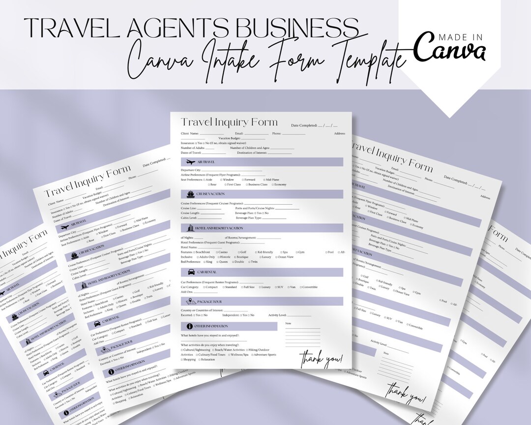Travel Agent Client Intake Form, Travel Agency Forms, Client Travel ...