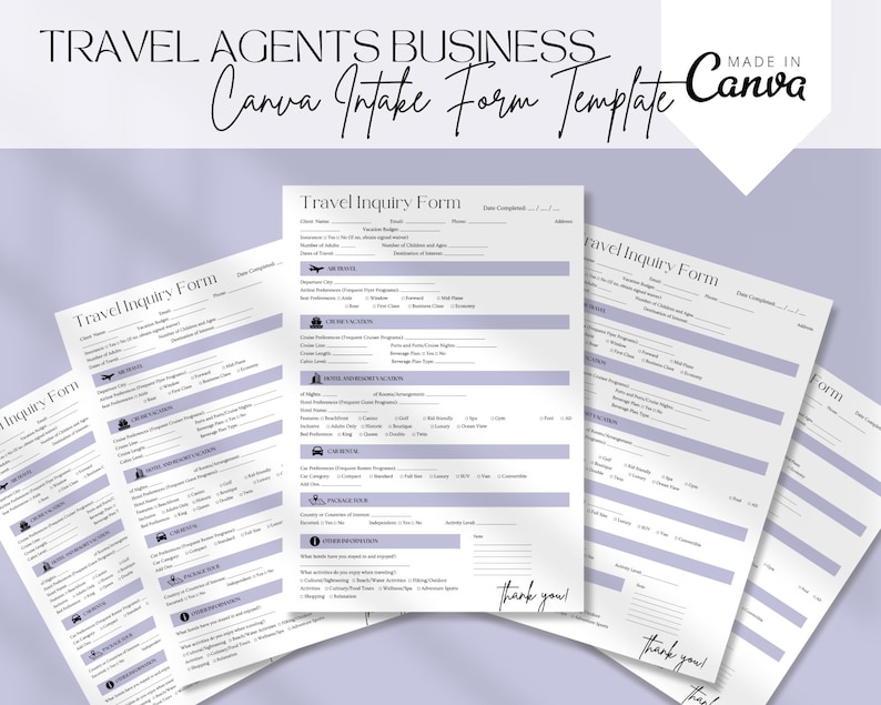 Travel Agent Client Intake Form, Travel Agency Forms, Client Travel ...