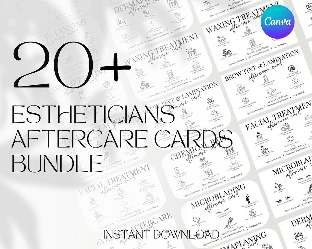 Aftercare Cards, Printable Esthetician Care Cards, Instruction Card ...