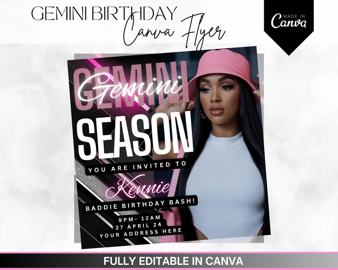 Gemini Happy Birthday Flyer, Editable Birthday Flyer, Birthday Girl ...