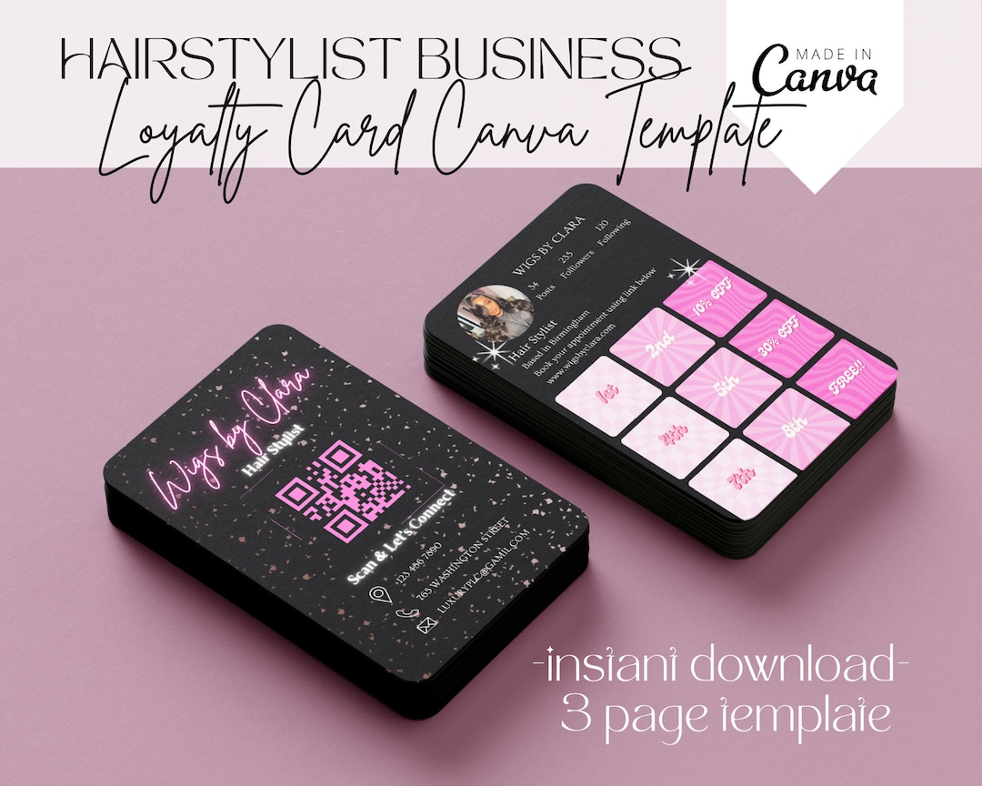 Beauty Loyalty Cards, Black and Pink Rewards Card, VIP Discount Cards ...