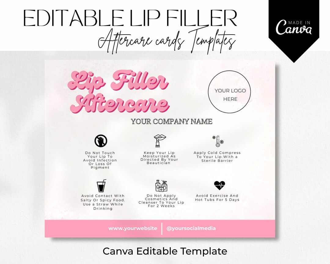 Editable Lip Filler Aftercare Card Template, Lip Injection Post Care ...