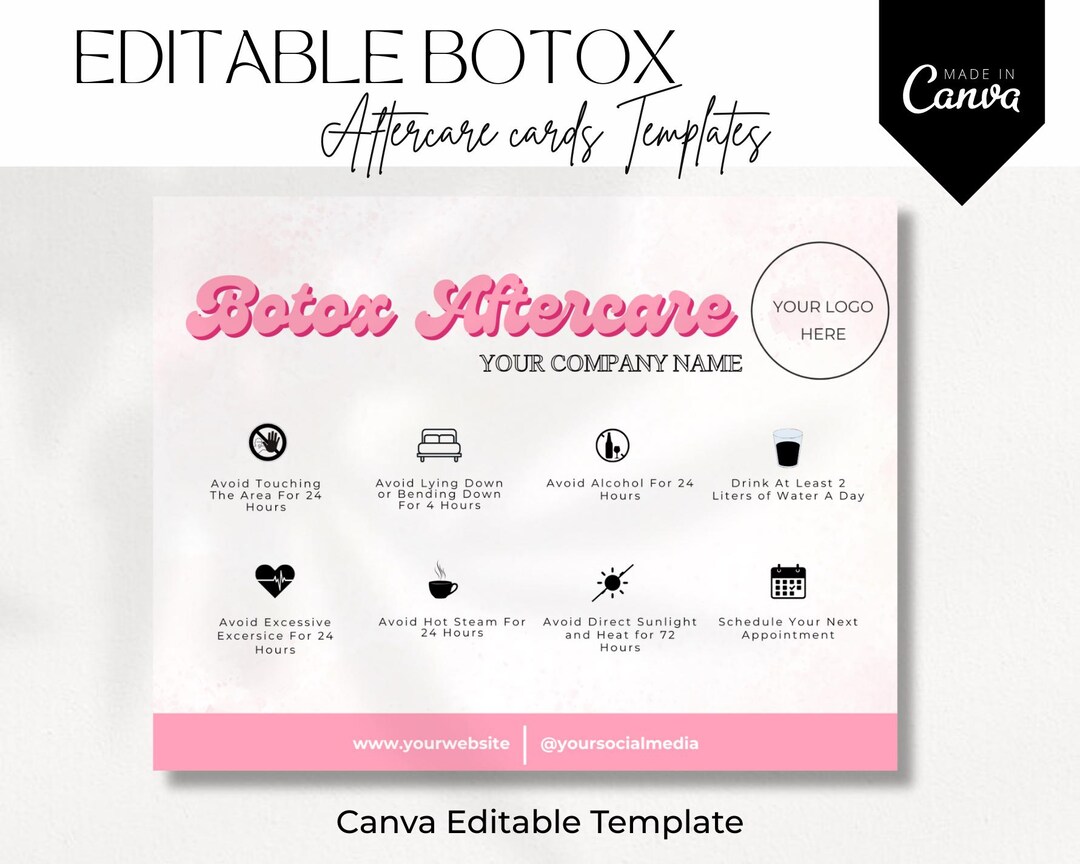 Botox Aftercare Card Template, Editable Botox Client Care Instructions ...