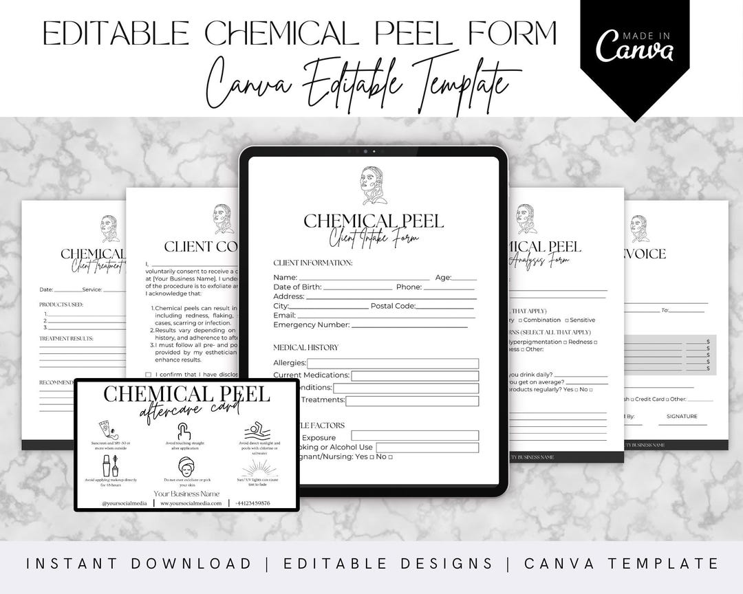 Chemical Peel Consent Forms Bundle, Editable Esthetician Consent Form ...