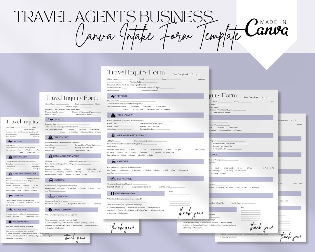 Travel Agent Client Intake Form, Travel Inquiry Form, Client Travel ...