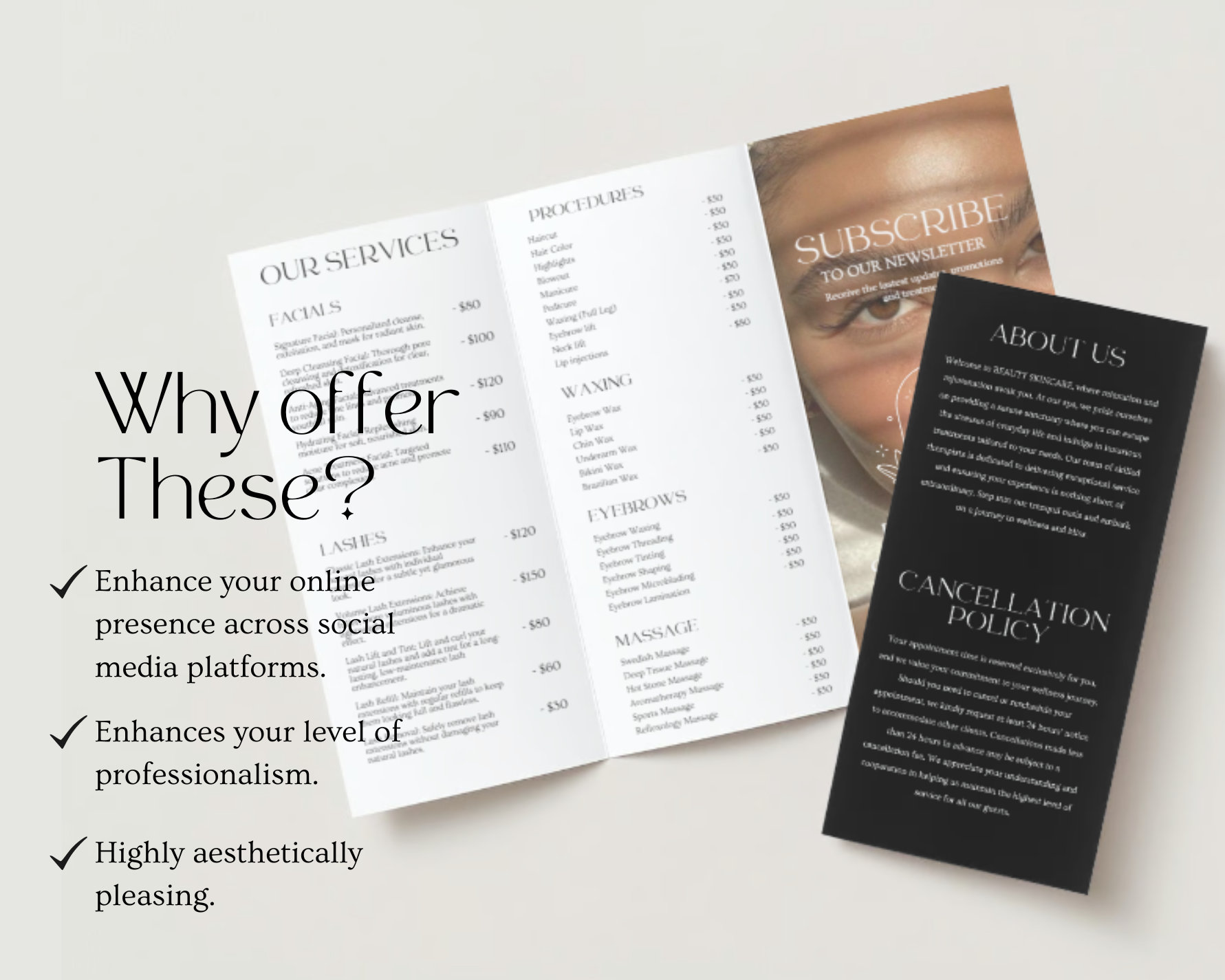 Trifold Brochure Template Minimalist Esthetician Template Brochure ...