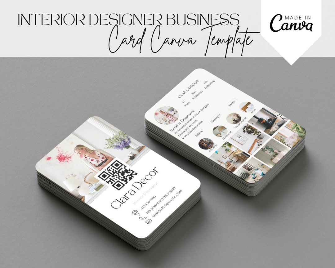 Interior Designer Business Card Home Decor Instagram Marketing Card QR ...