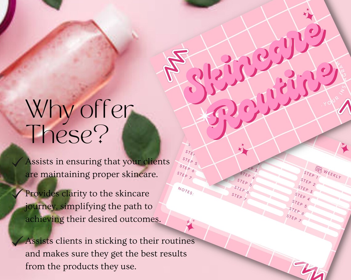 Pink Retro Skincare Routine Card, Editable Esthetician Templates ...