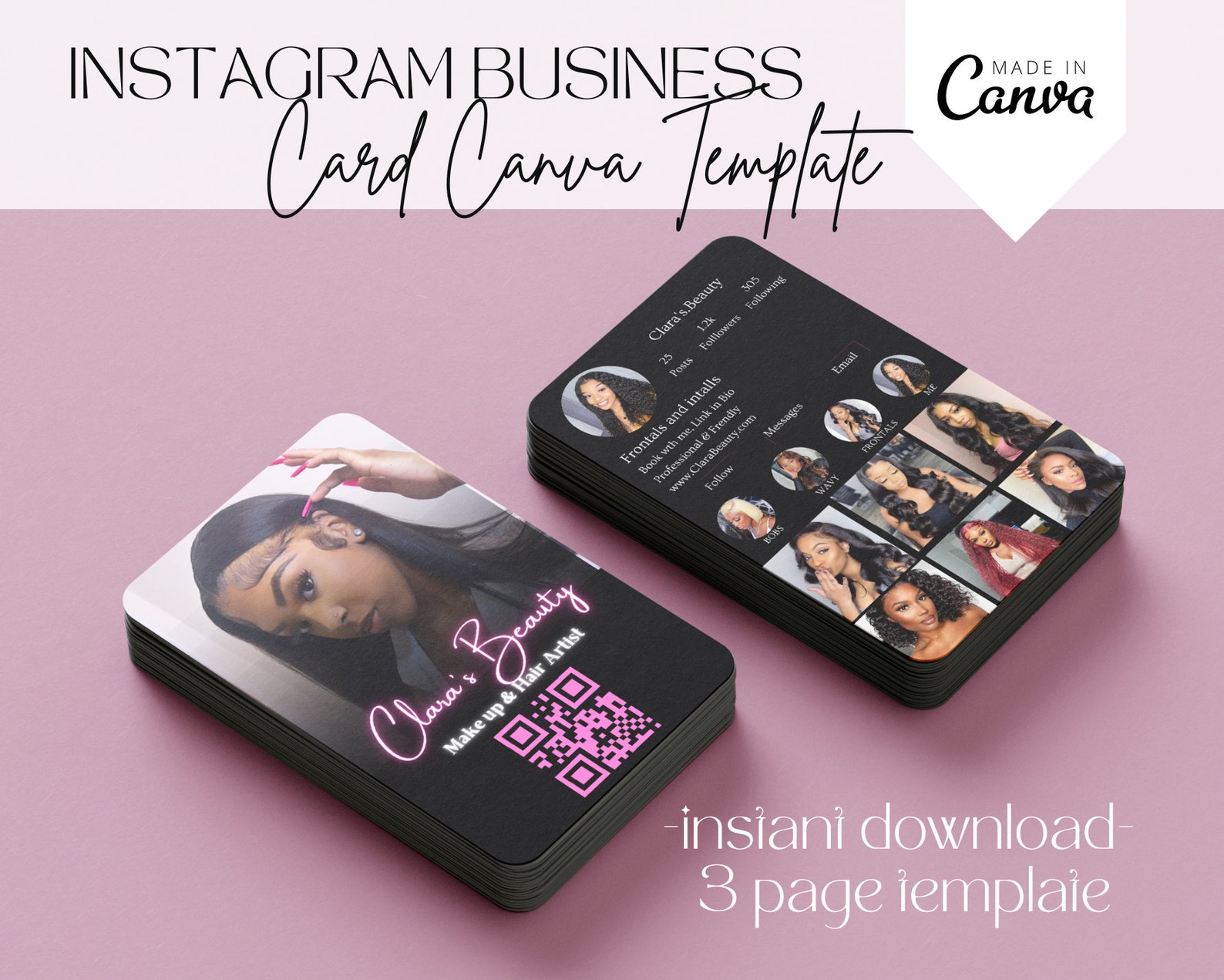 Hairstylist Instagram Business Cards, DIY Canva Template Design, Hair Care Salon Beauty Business ...