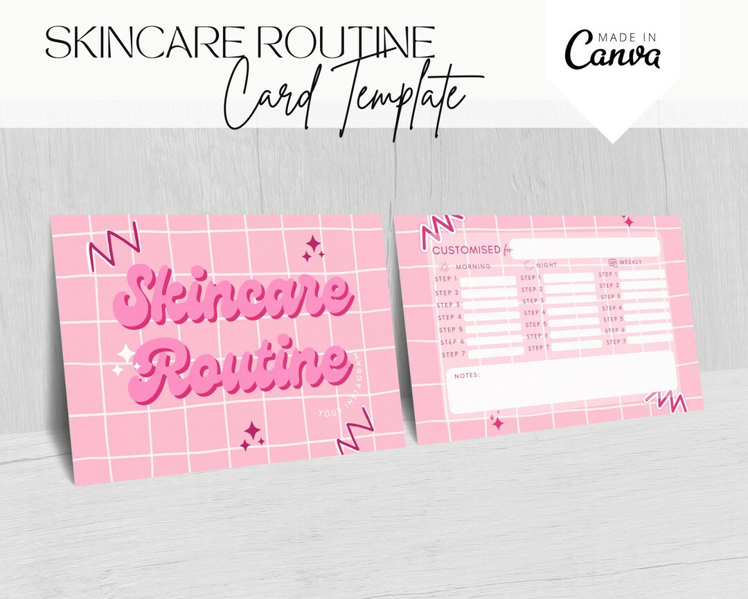Pink Retro Skincare Routine Card, Editable Esthetician Templates ...