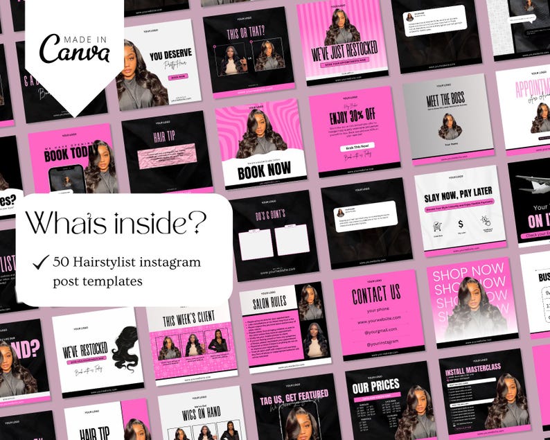 50 Hair Instagram Post Bundle, Luxury Hairstylist Instagram Posts ...