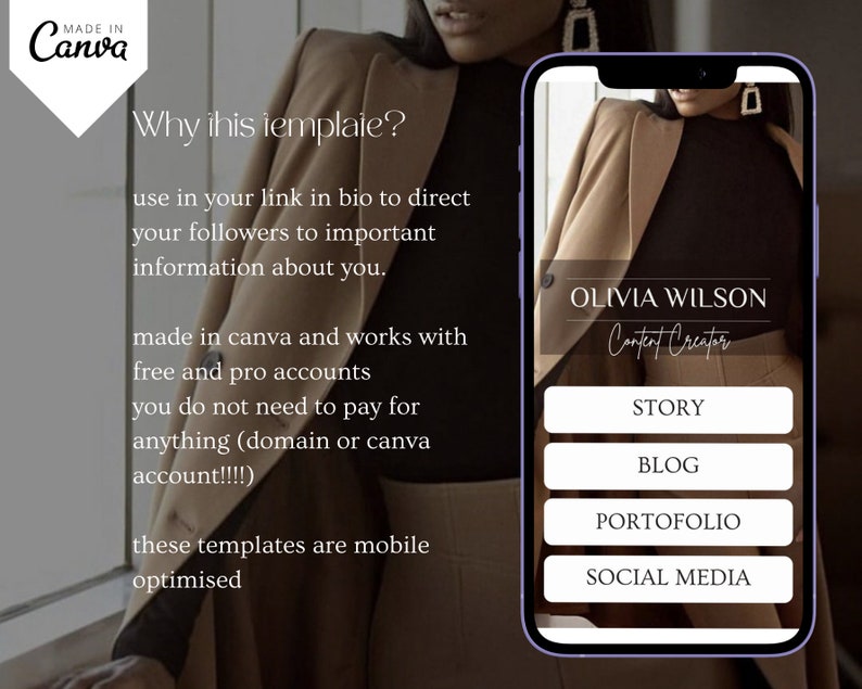 Link in Bio Template Canva Linktree Canva Template Instagram Landing Page Tik Tok Template ...