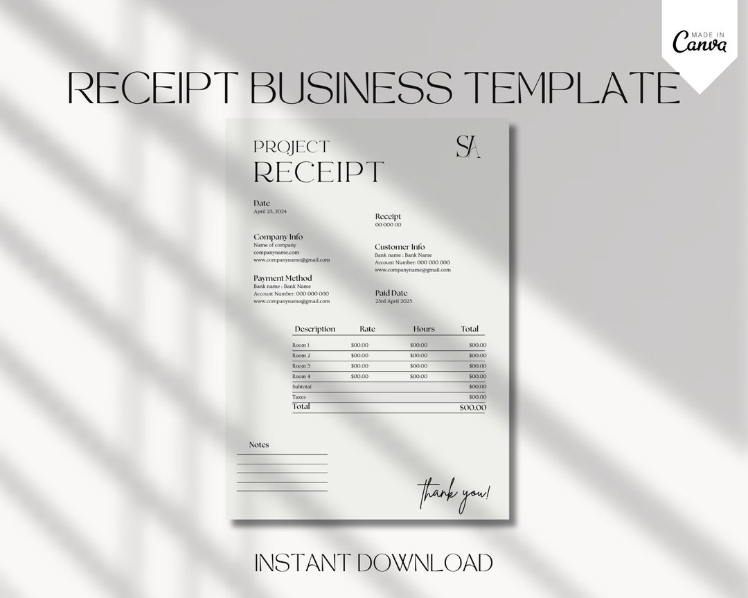 Small Business Receipt Template, INSTANT DOWNLOAD, Business Invoice ...
