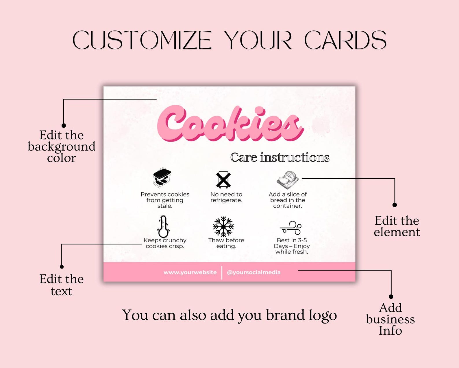 Bakery Care Cards Bundle, Editable Cake Care Card, Printable Cookie ...