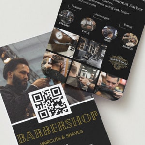 2025 Instagram Barbershop Business Card Template, Editable Black Gold ...