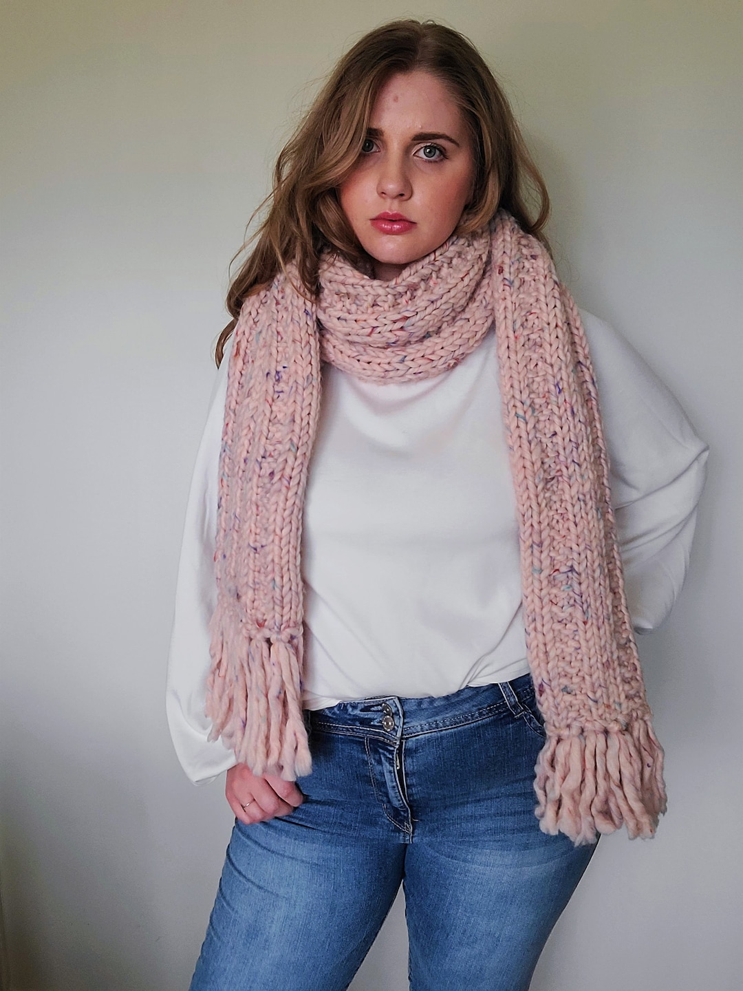 Pink Winter Scarf, Pink Knit Scarf, Pink Scarf, Chunky Knit Scarf ...