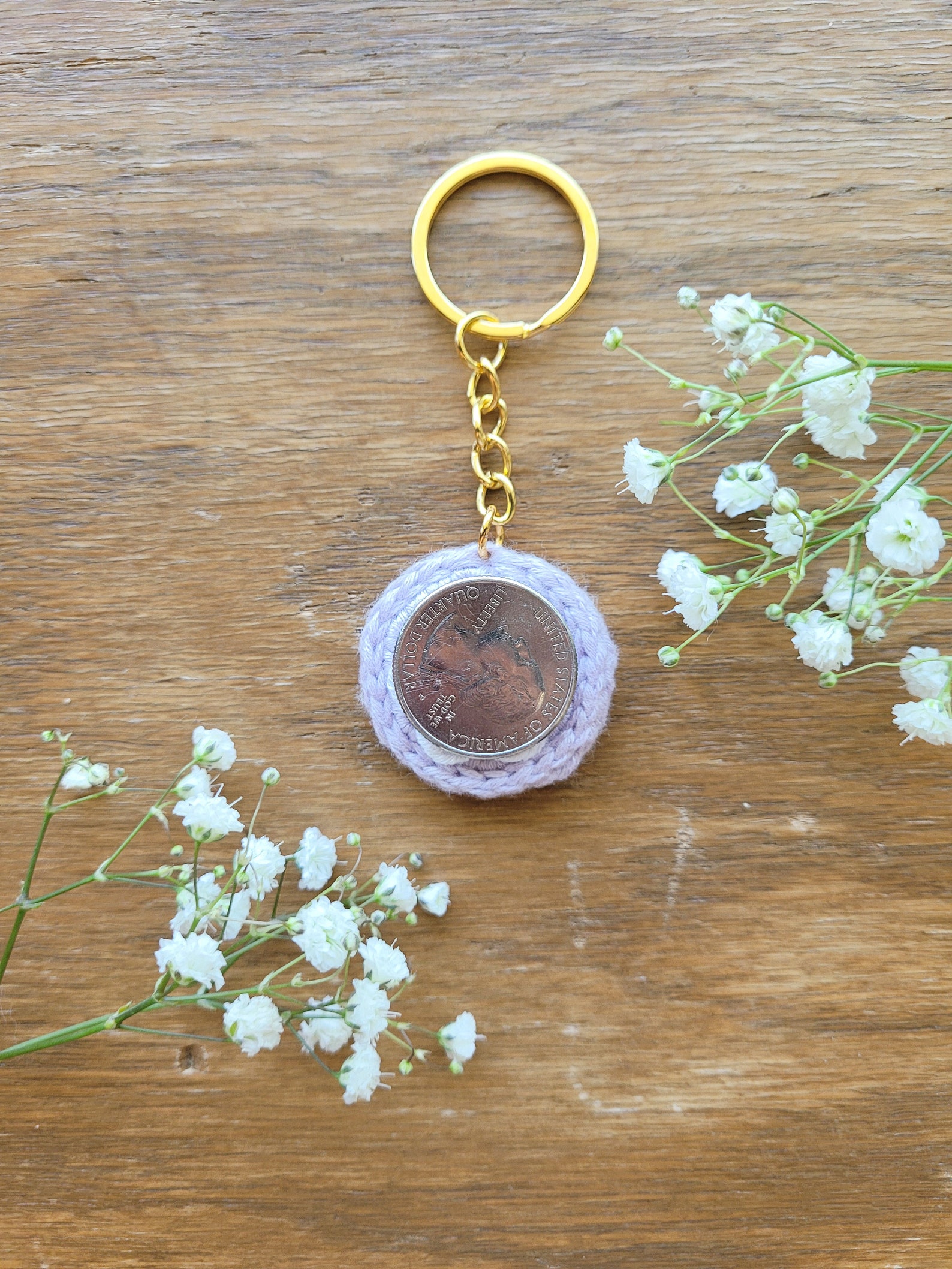 Crochet Key Chain, Coin Holder, Quarter Holder, Aldi Keychain, Flower ...