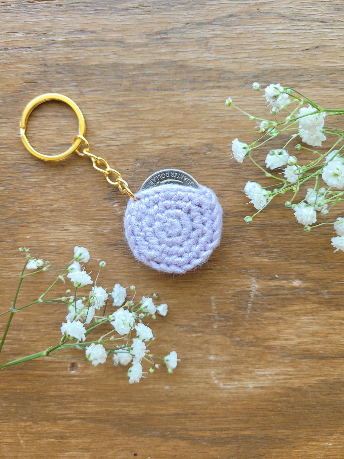 Crochet Key Chain, Coin Holder, Quarter Holder, Aldi Keychain, Flower ...