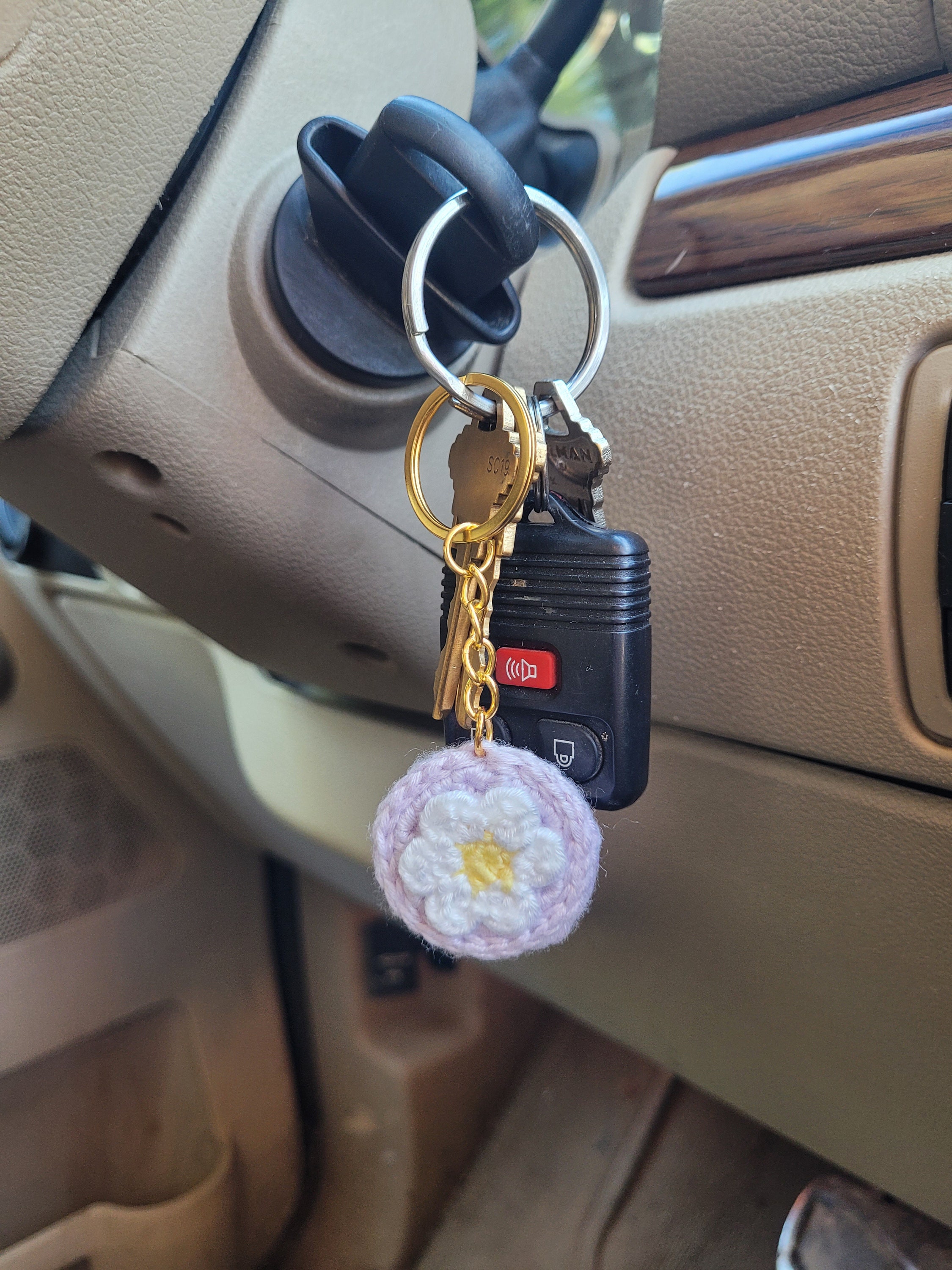 Crochet Key Chain, Coin Holder, Quarter Holder, Aldi Keychain, Flower ...