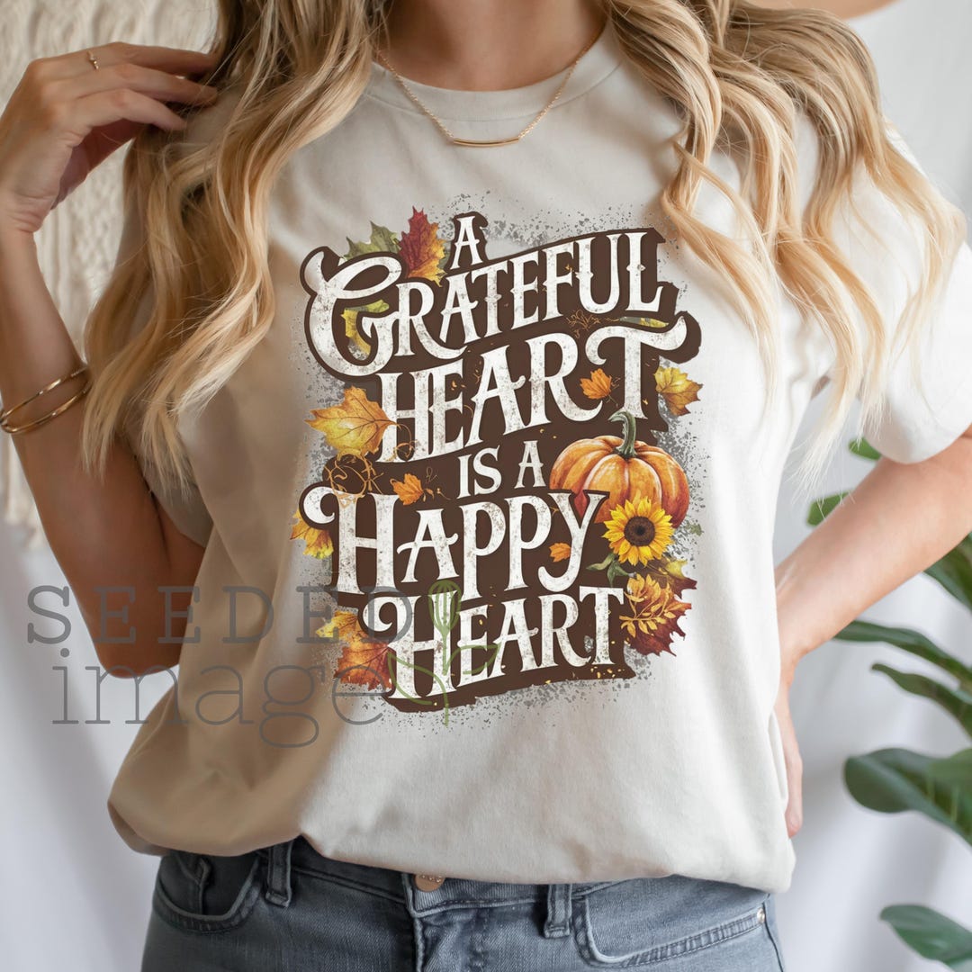 Fall Grateful Heart Thanksgiving PNG File, Digital Artwork for ...