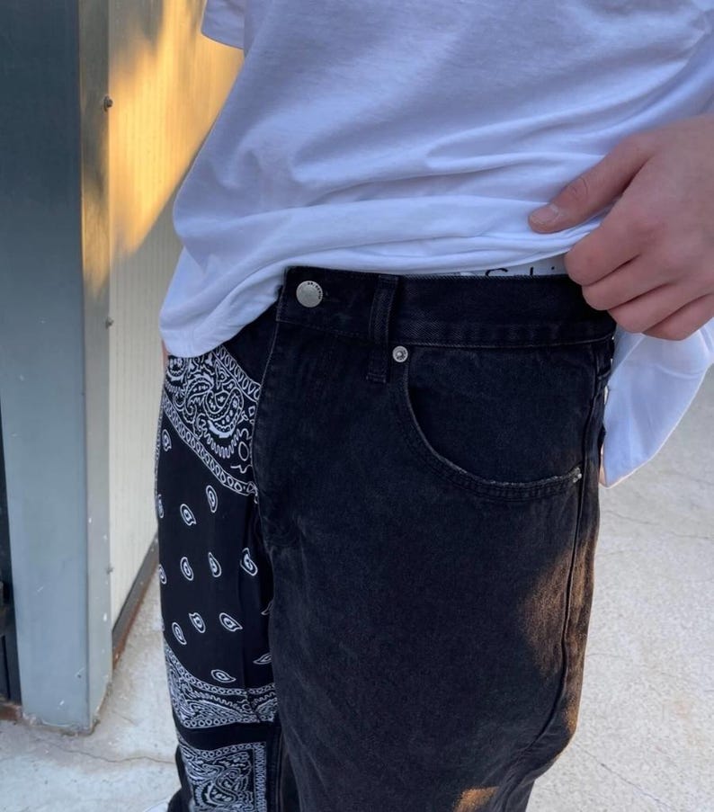 Baggy Fit Bandanna Patchwork Denim Jeans Hand Made Men Jeans - Etsy