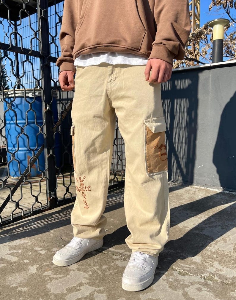Baggy Fit Travis Scott Pants, Special Designed, Hand Embroidery, Cactus ...