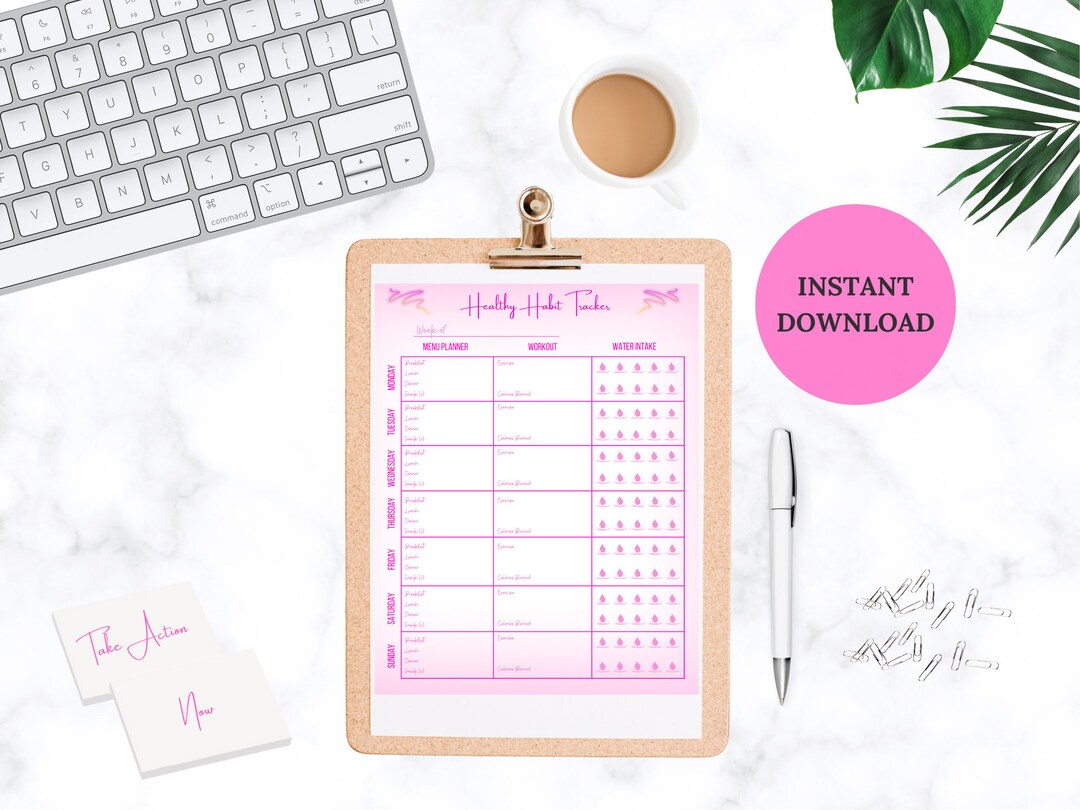 Healthy Habit Tracker Printable. "barbie Pink" Everyday Planner. Weekly ...