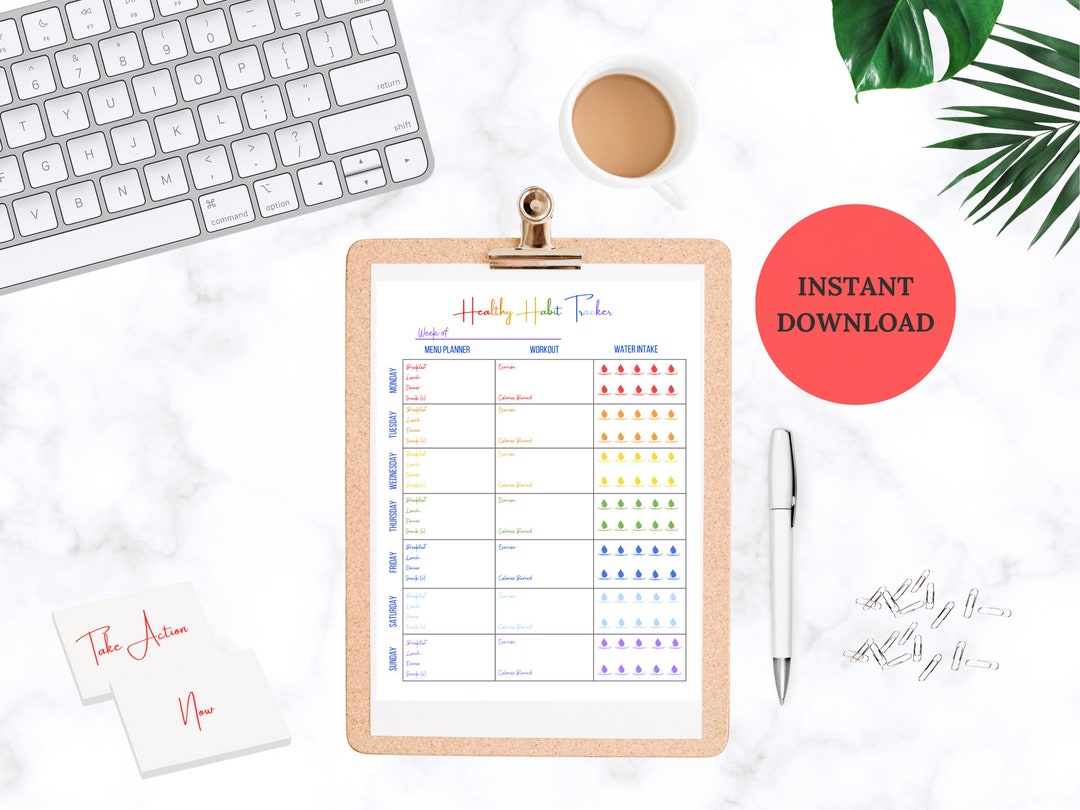 Healthy Habit Tracker Printable. rainbow Everyday Planner. Weekly ...