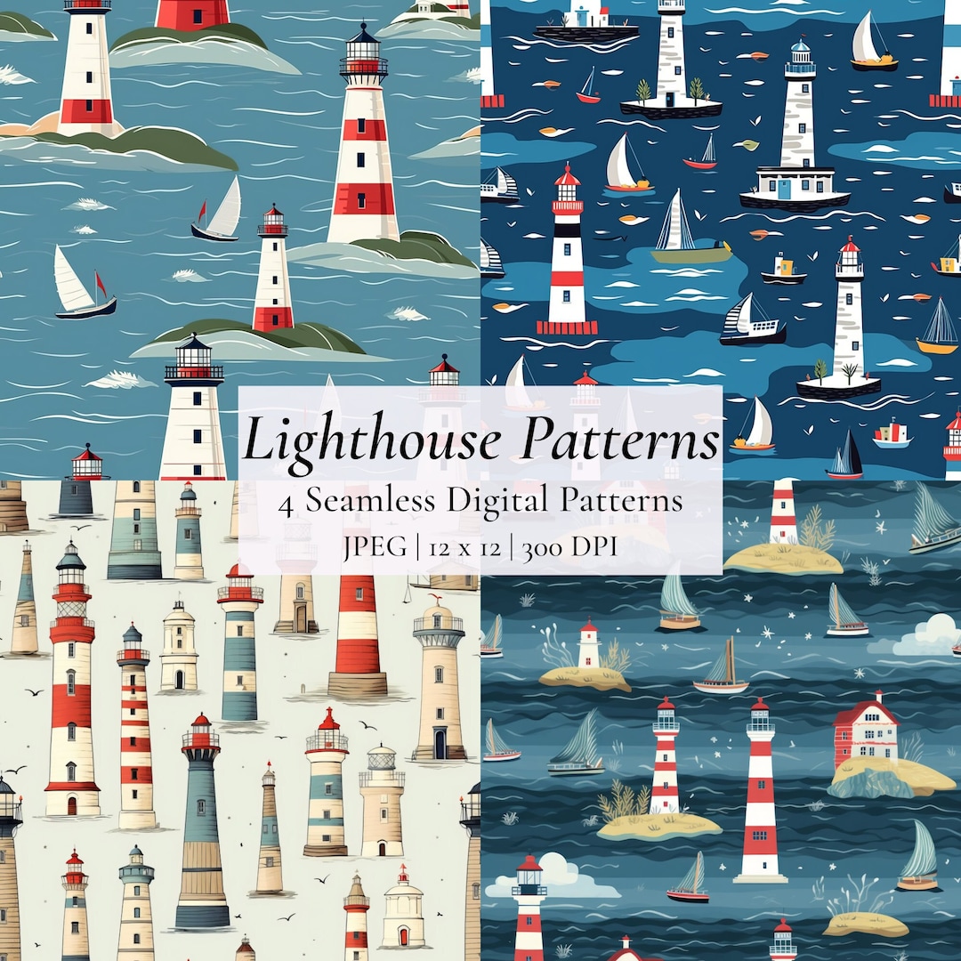 Set of Lighthouse Seamless Digital Patterns | Instant Download ...