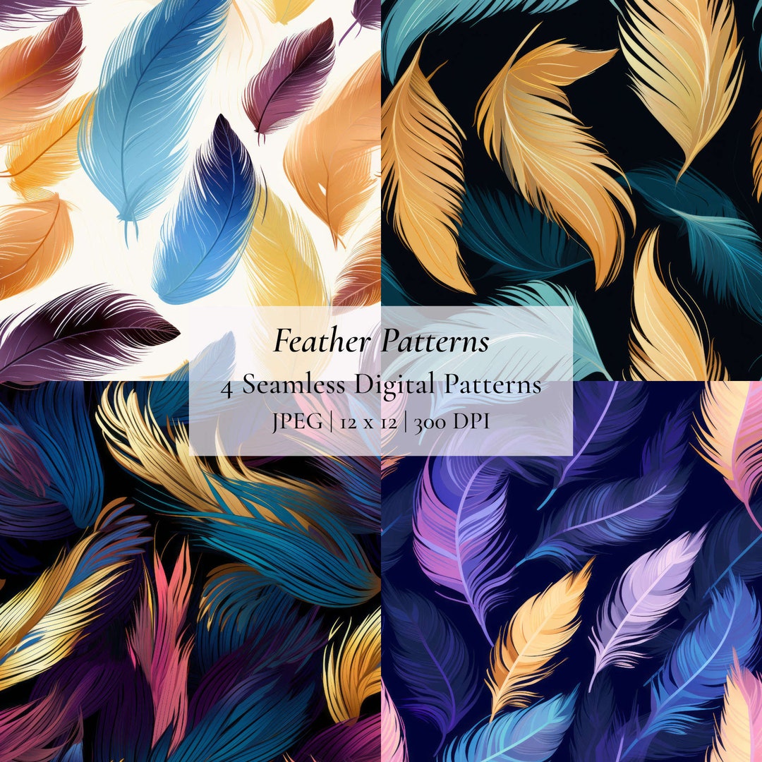 Colorful Feather Seamless Patterns | Instant Download | Digital Papers ...