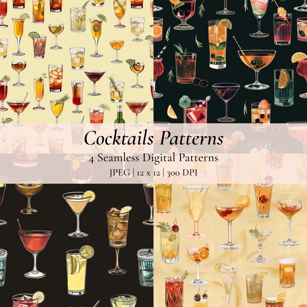 Cocktails Pattern | Seamless Digital Patterns | Instant Download ...