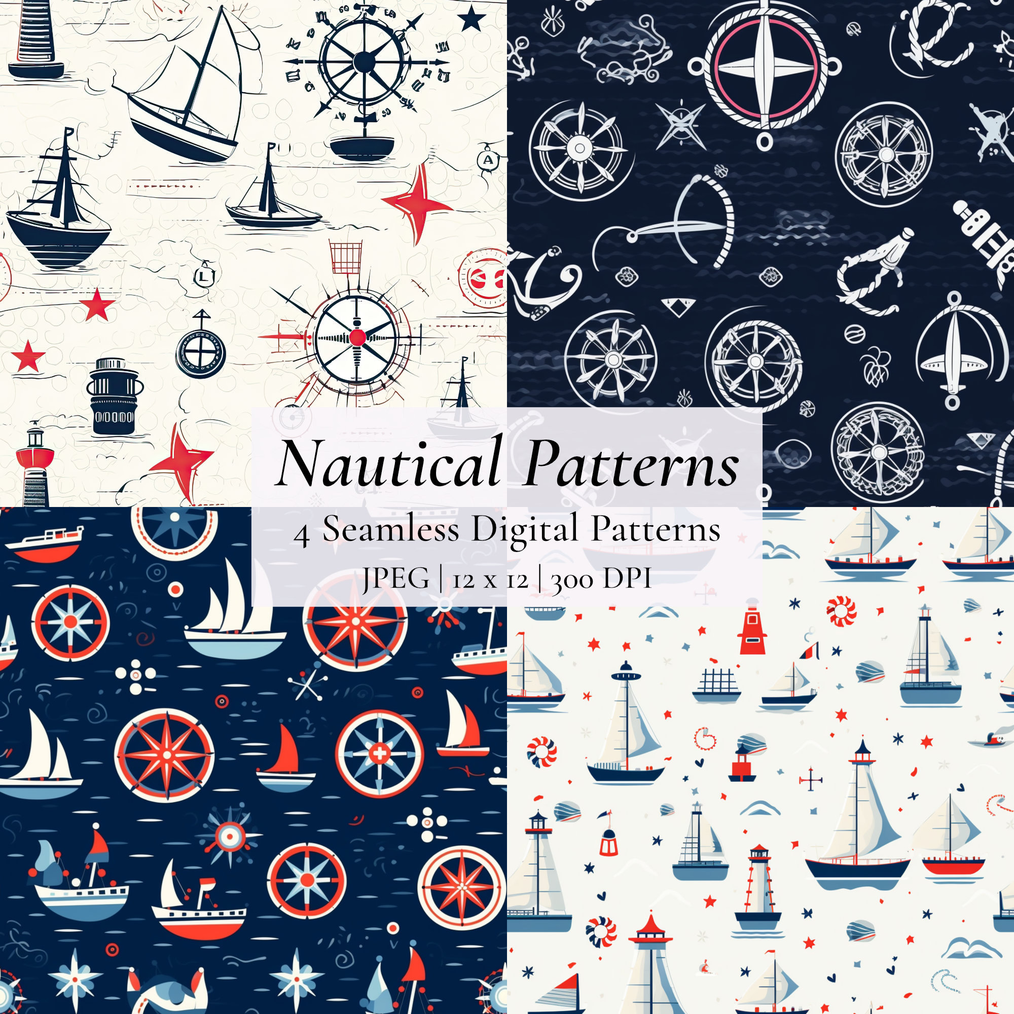 Set of Nautical Seamless Digital Patterns Instant Download Digital ...