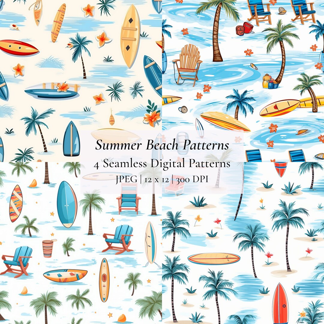 Summer Beach Seamless Digital Patterns | Instant Download | Digital ...