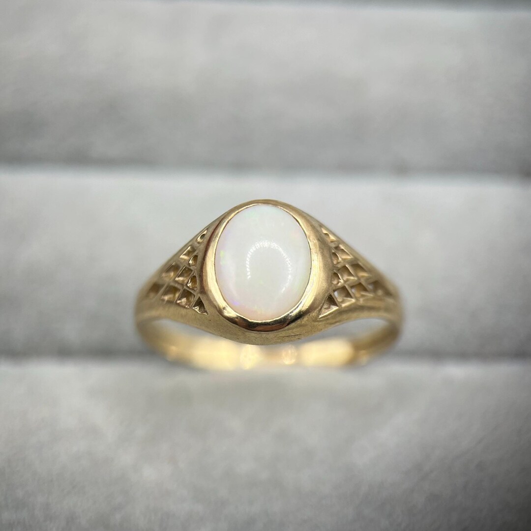 1980s Vintage 9ct Gold Opal Ring With Lattice Shoulders, UK Size N 1/2 ...