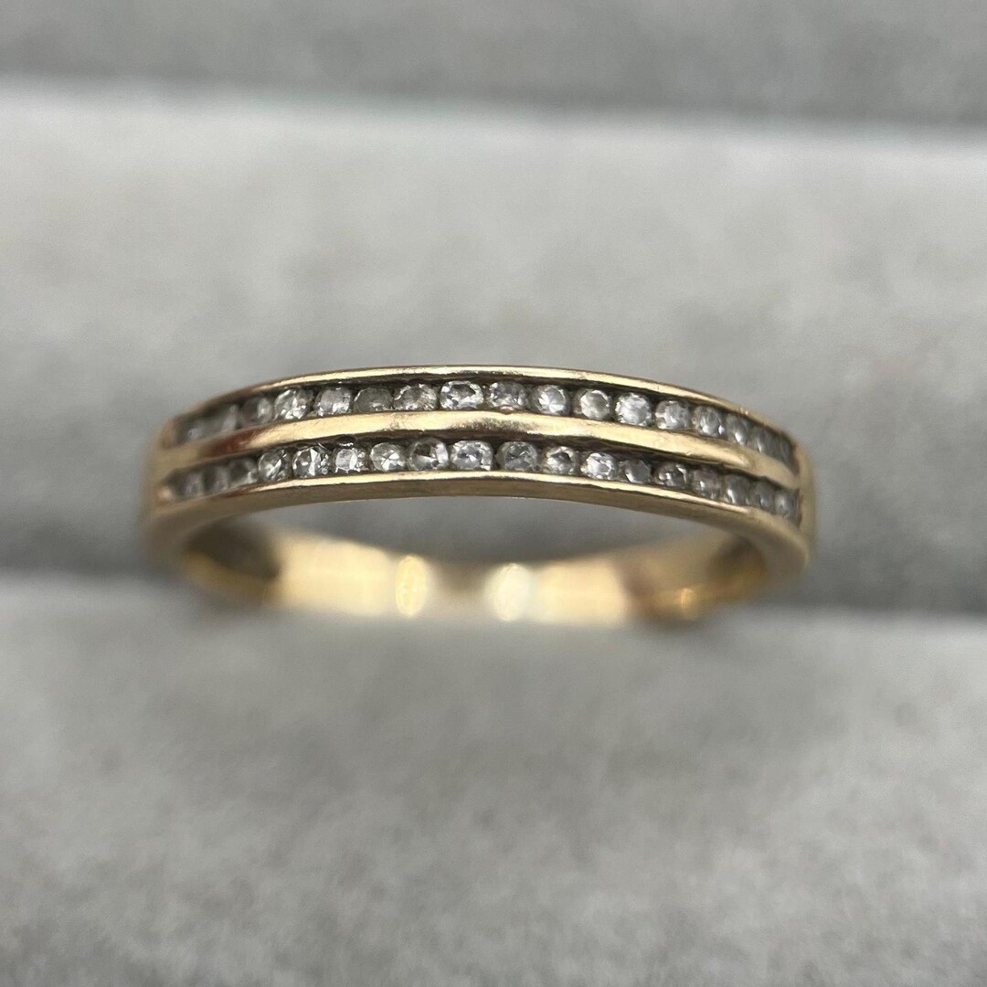 Vintage 9ct Gold Double Row Diamond Half-eternity Ring, UK Size J 1/2 ...
