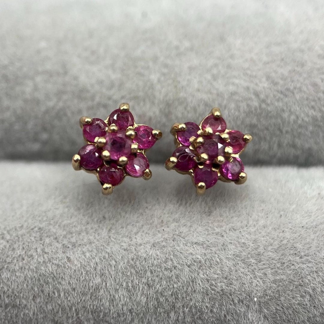 Vintage 9ct Gold Ruby Cluster Stud Earrings - Etsy Ireland