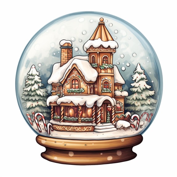 5 Ginger Bread House Snow Globe Clipart, Christmas Globe Clipart ...